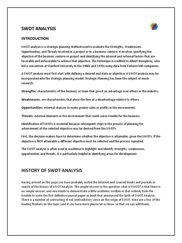 History of SWOT Analysis Explained | PDF | Swot Analysis | Business ...