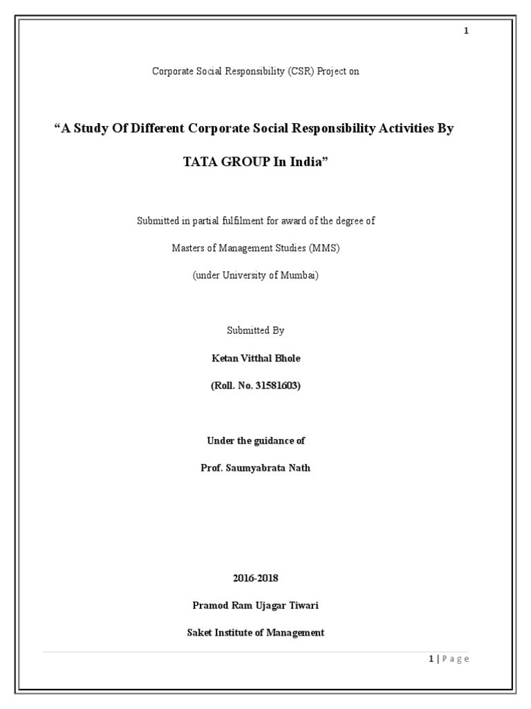 A Study of Different Corporate Social Responsibility Activities by Tata ...