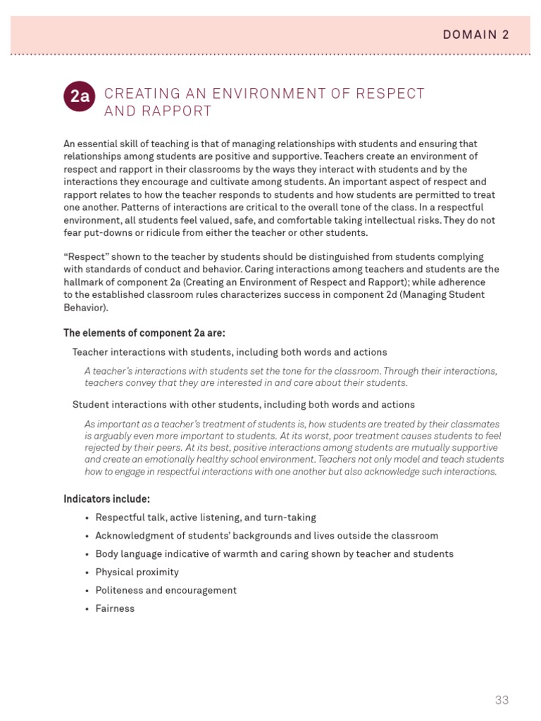 Creating An Environment of Respect and Rapport: Domain 2 | PDF ...