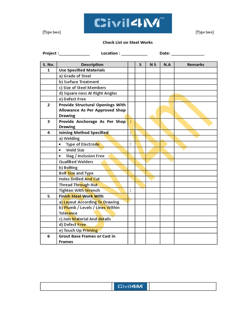 Steel Structure Inspection Checklist | PDF