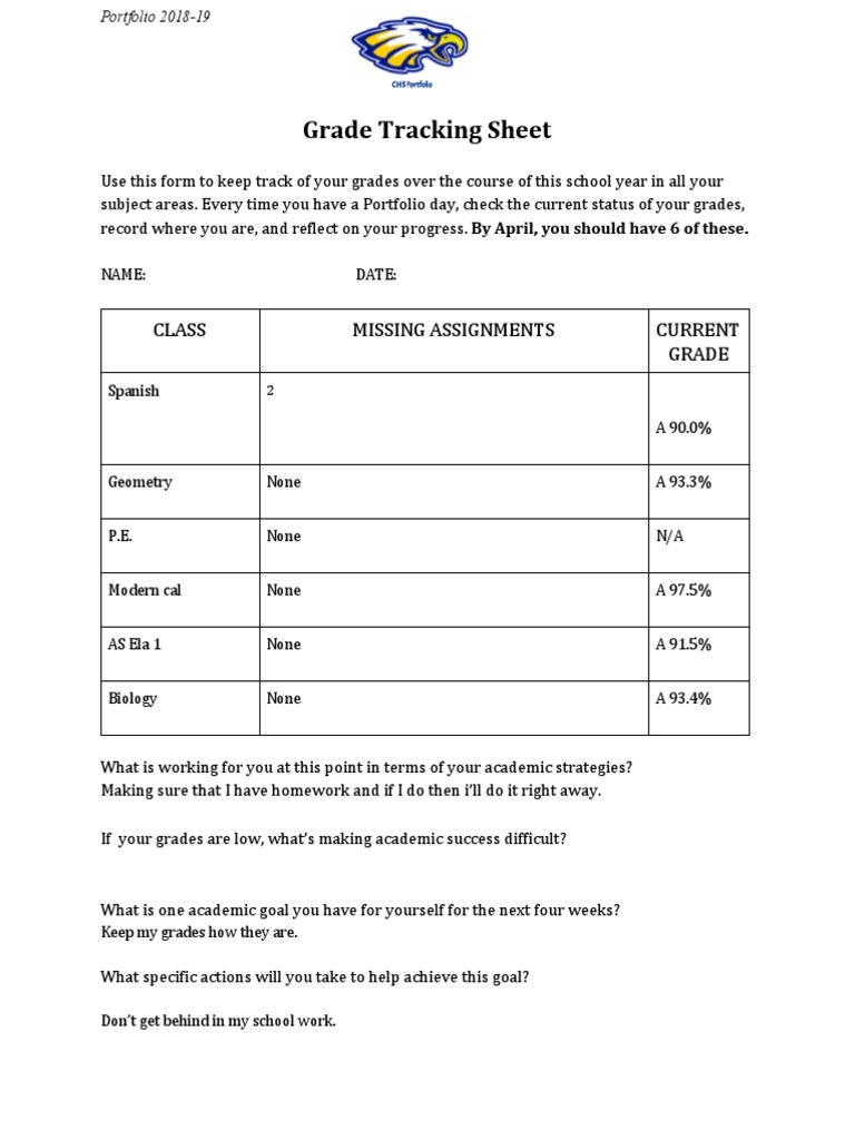 March Grade Tracking Sheet | PDF