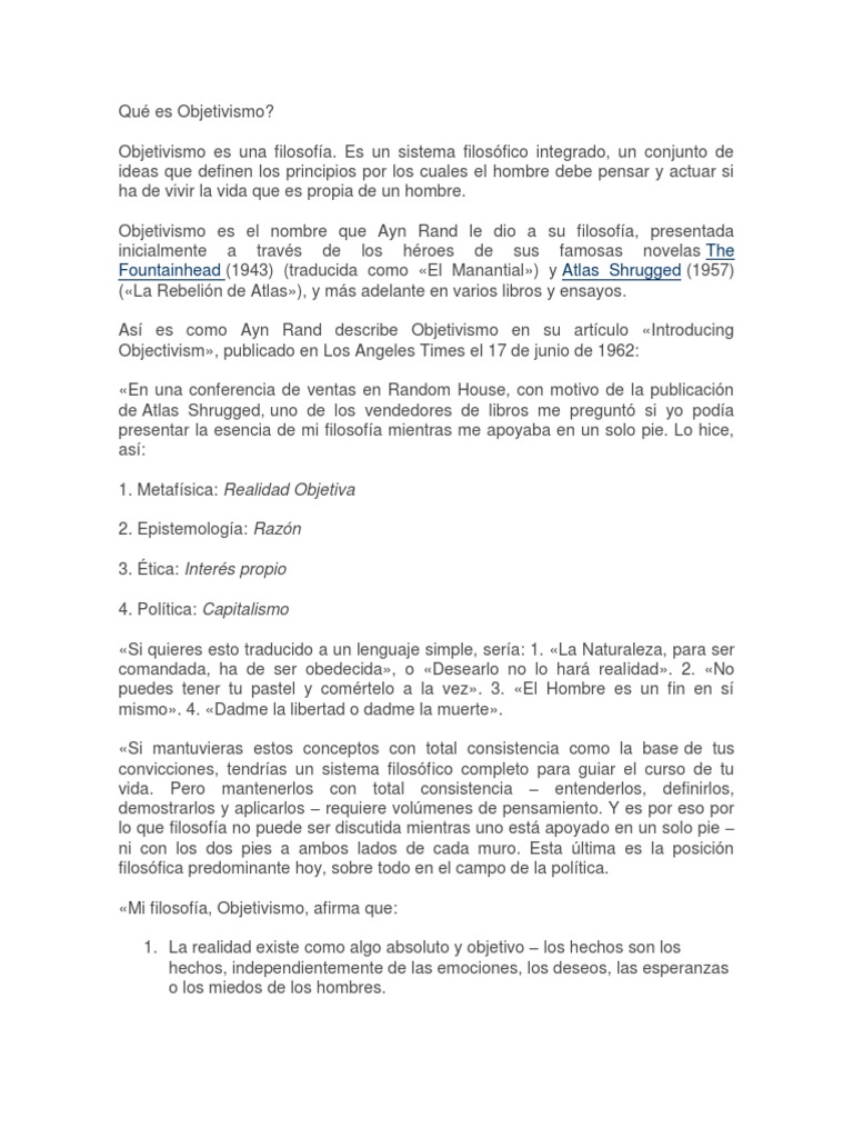 Qué Es Objetivismo | PDF | Objetivismo (Ayn Rand) | Filosofía