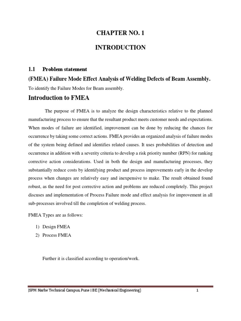 Chapter No. 1: 1.1 Problem Statement (FMEA) Failure Mode Effect ...
