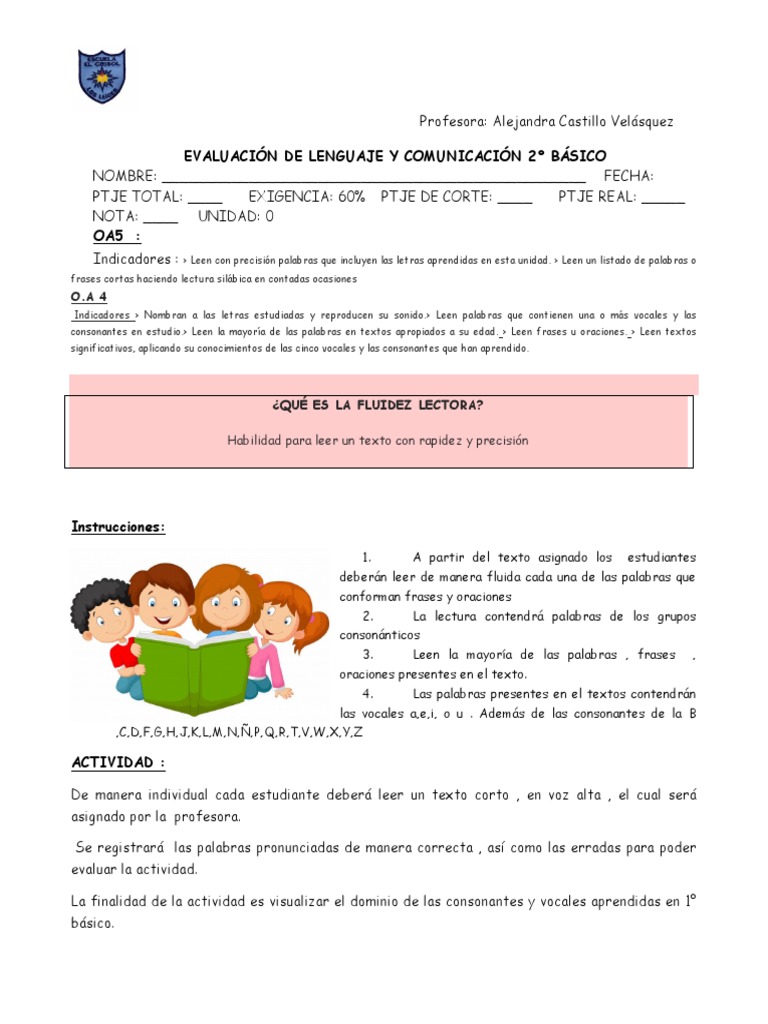 Evaluación Fluidez Lectora | PDF | Vocal | Lingüística