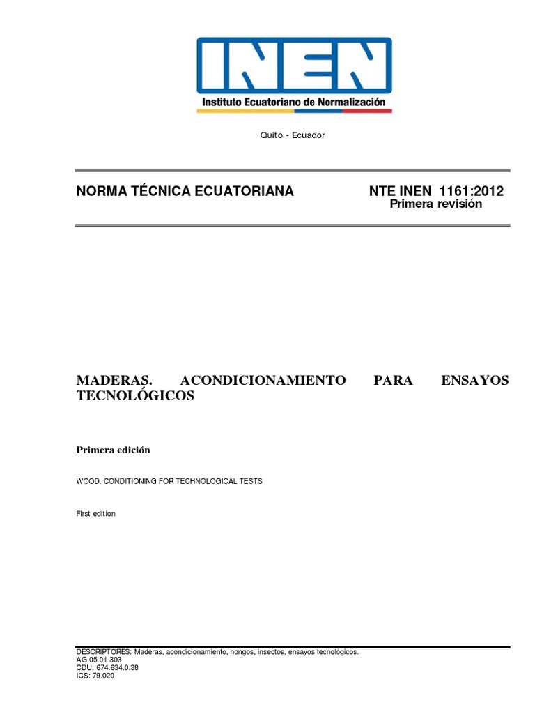 Nte Inen 1161-1 | PDF | Madera | Agua