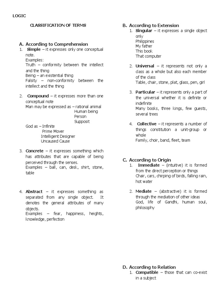 Logic: Classification of Terms Explained | PDF | Abstraction | Truth