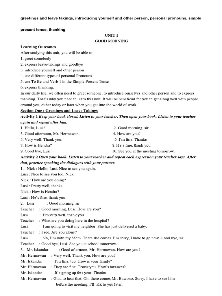 Greetings and Leave Takings | PDF | Verb | Morphology