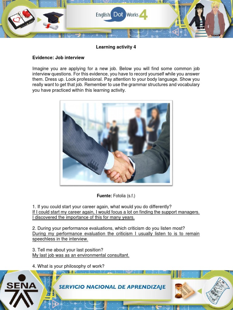 Learning Activity 4 Evidence: Job Interview: Fuente: Fotolia (S.F.) | PDF