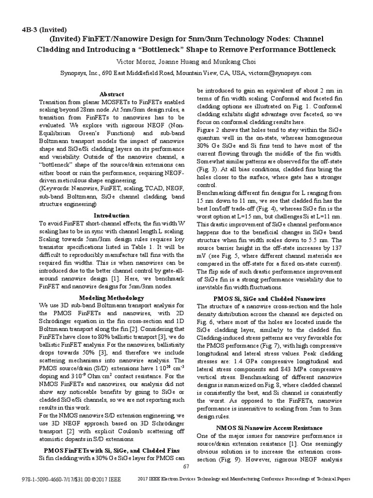 FinFET/Nanowire Design For 5nm/3nm Technology Nodes: Channel Cladding ...