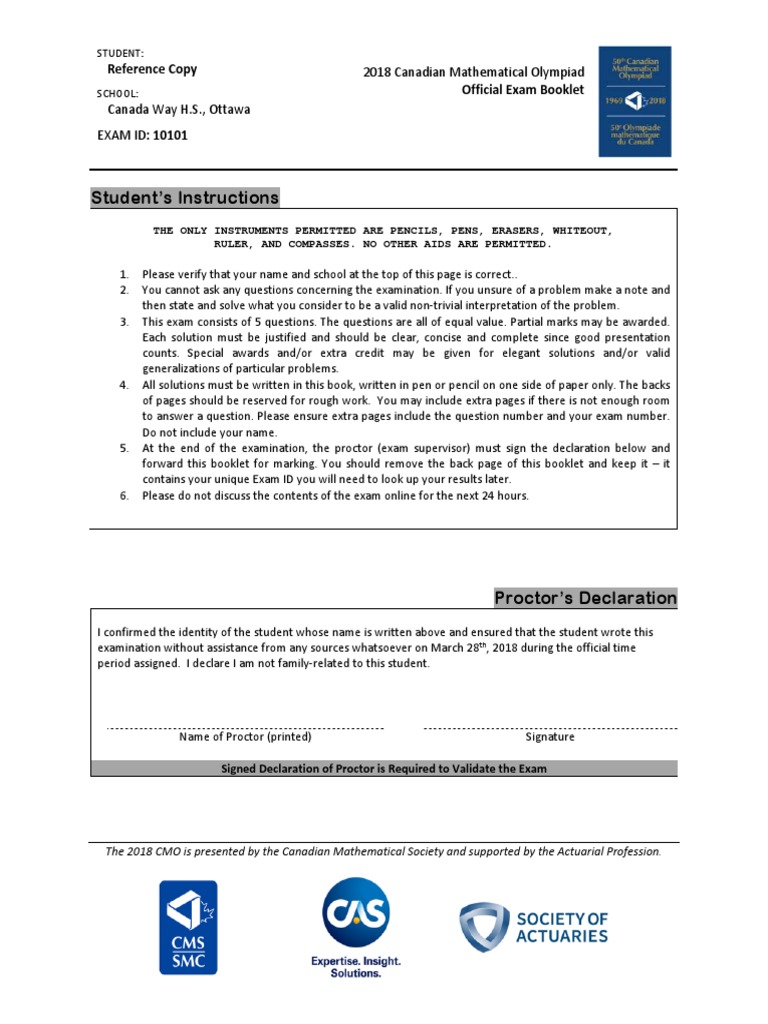 Student's Instructions: Reference Copy Official Exam Booklet | PDF ...
