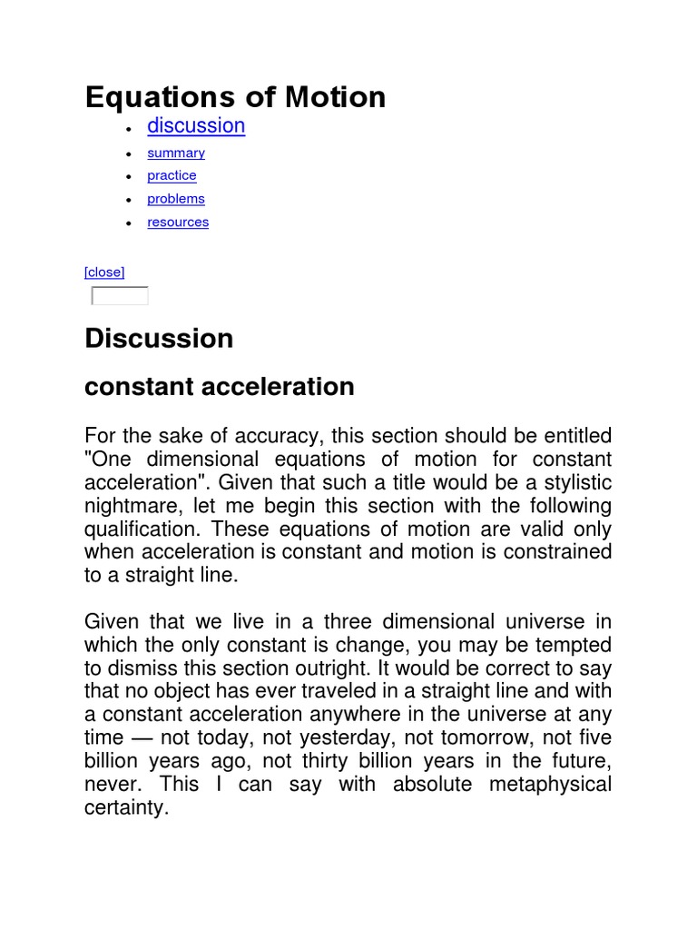 Equations of Motion | PDF | Equations Of Motion | Velocity