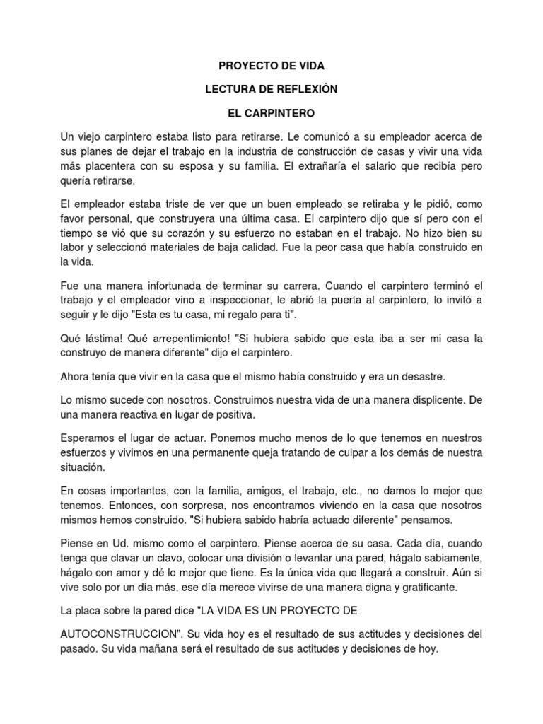 Lectura de Reflexion Proyecto de Vida | PDF