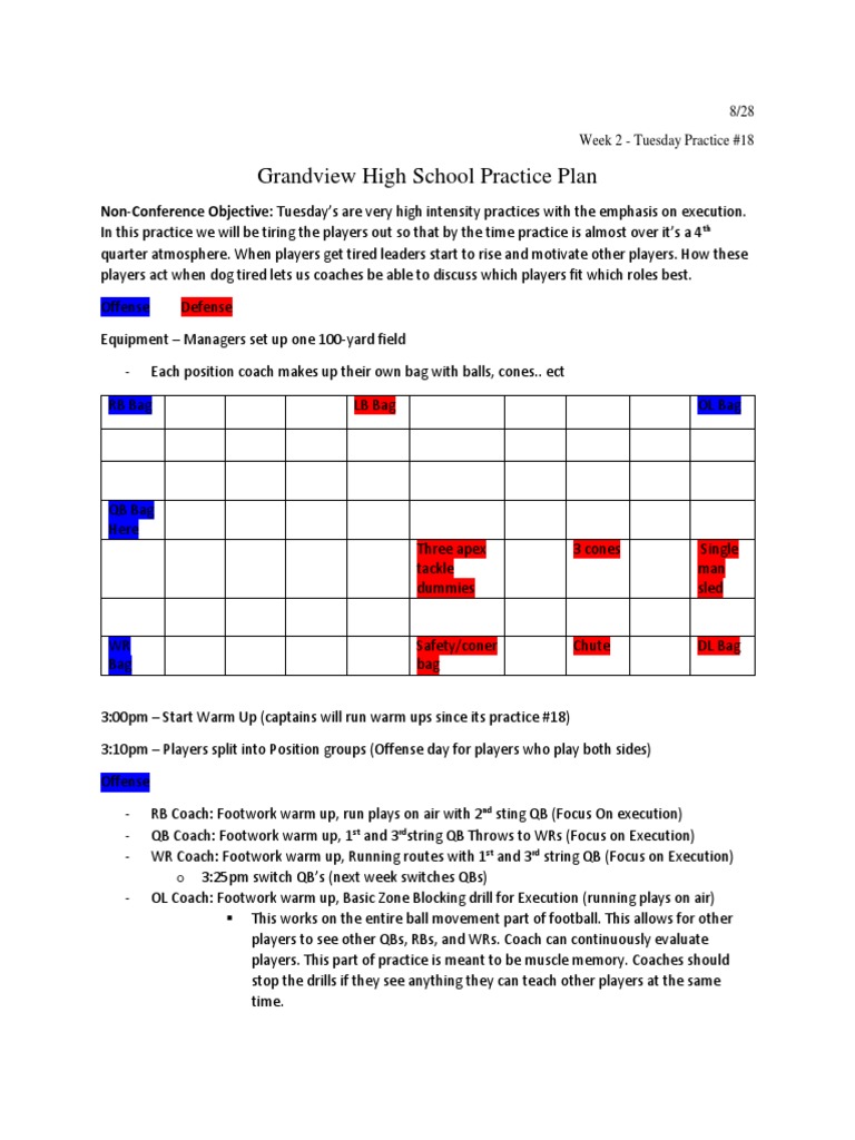 Grandview High School Practice Plan | PDF | Quarterback | American ...