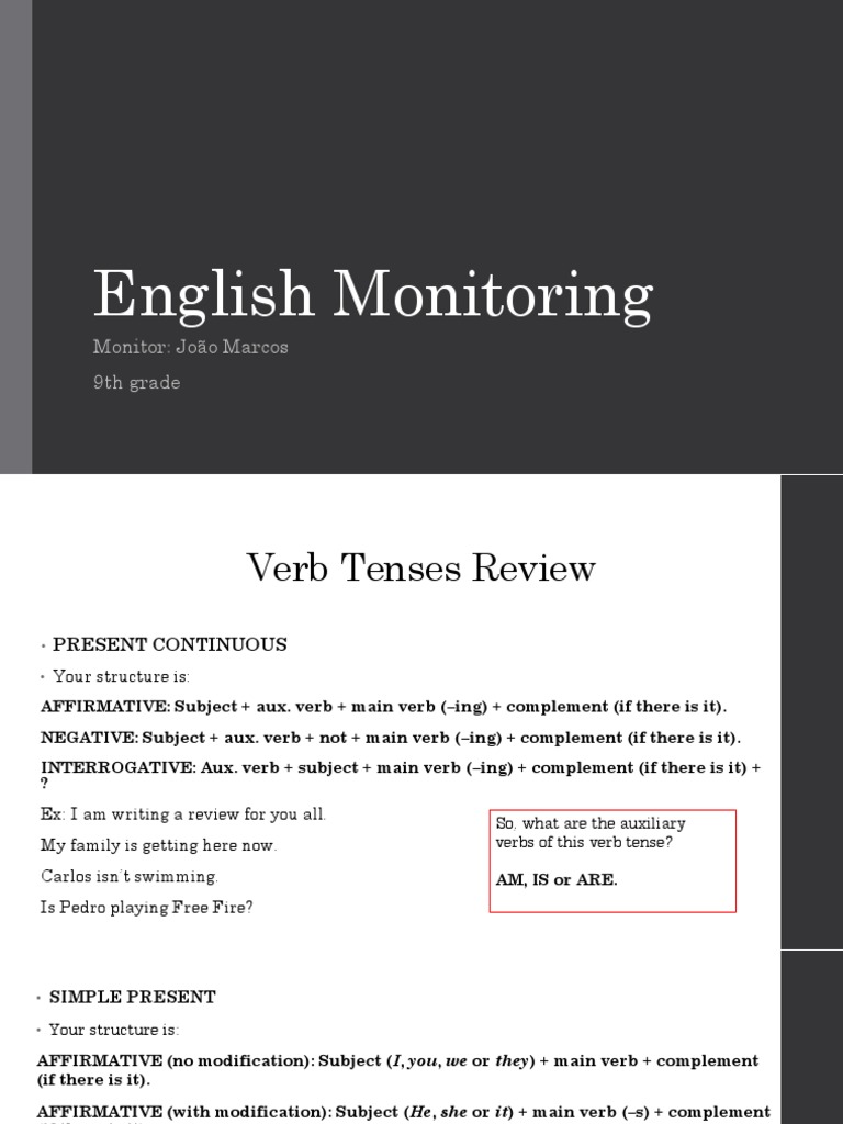 English Monitoring: Monitor: João Marcos 9th Grade | PDF | Verb ...