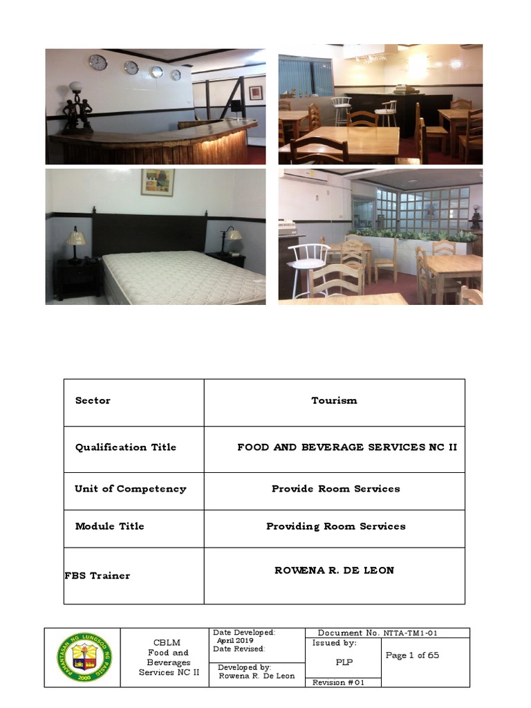 CBLM FBSNCII Providing Room Service | PDF | Menu | Hotel