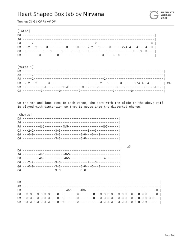 Heart Shaped Box Tab by Nirvana | PDF | Song Structure | Guitars