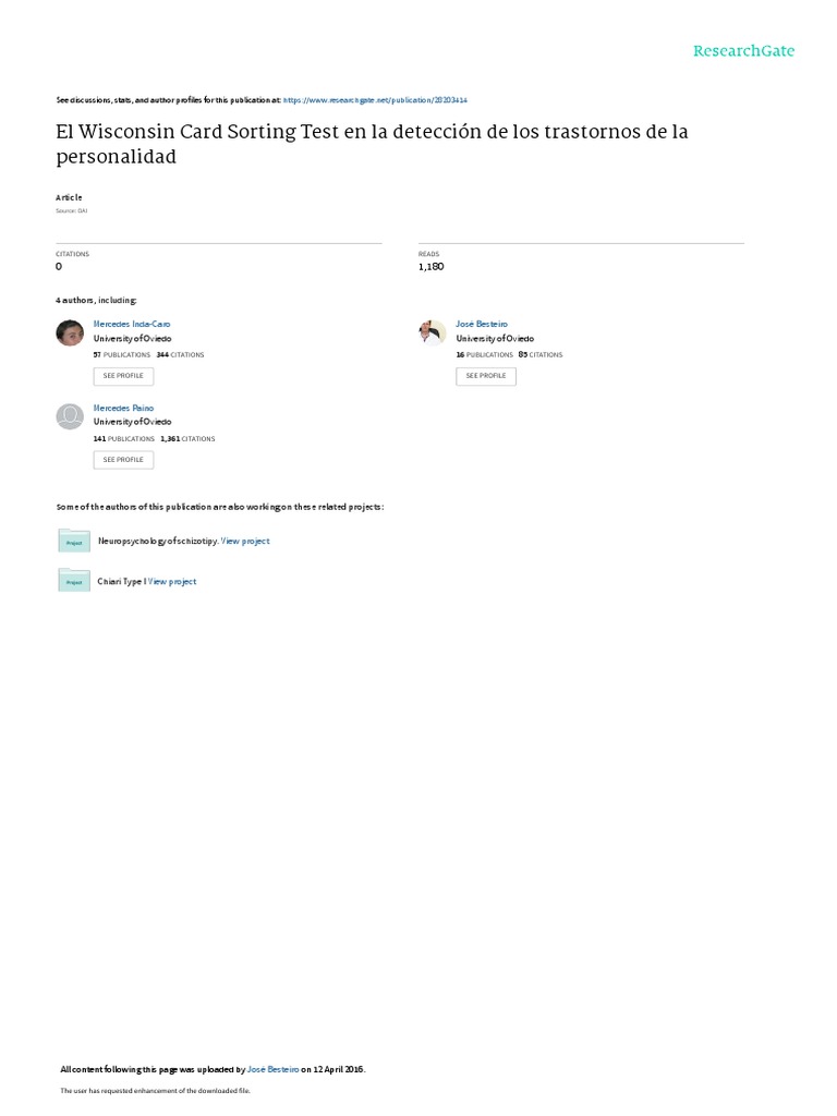 El Wisconsin Card Sorting Test en La Deteccion de | PDF | Validez ...