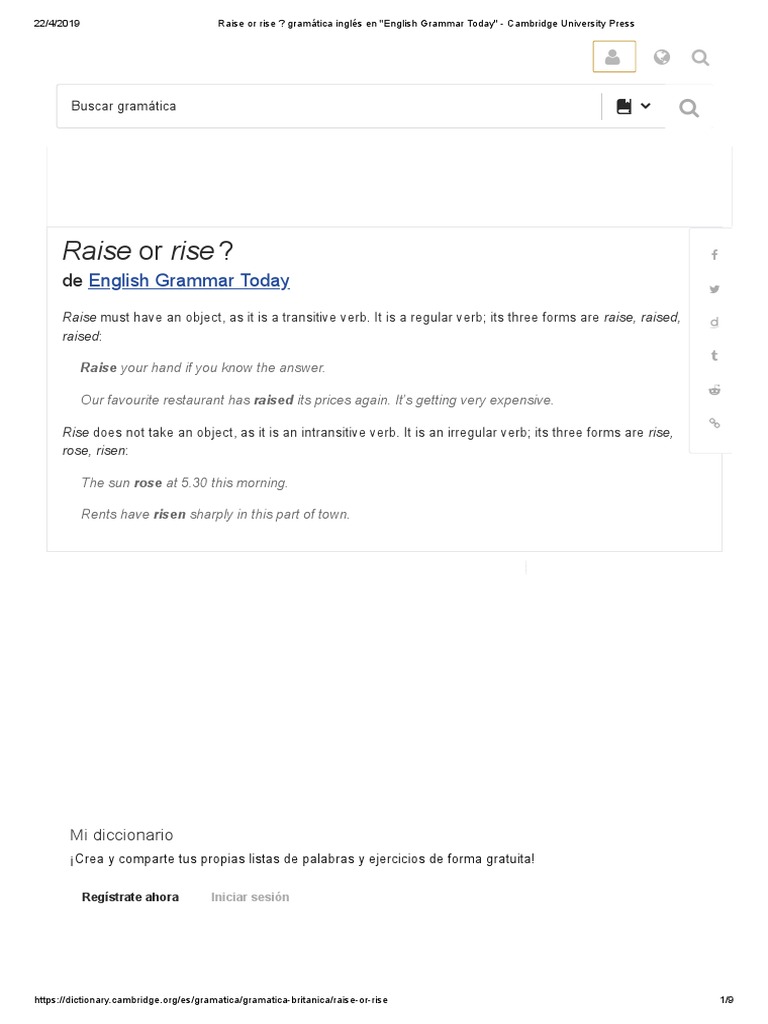 Raise or Rise - Gramática Inglés en - English Grammar Today - Cambridge ...
