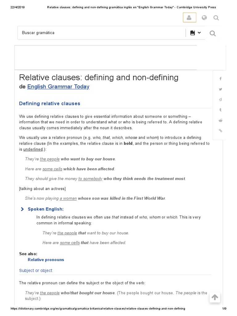 Relative Clauses - Defining and Non-Defining Gramática Inglés en ...