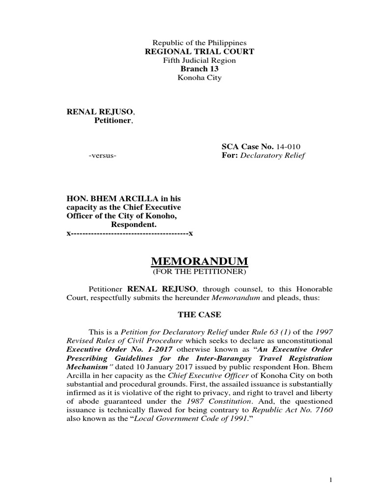 Memorandum: Revised Rules of Civil Procedure Which Seeks To Declare As ...