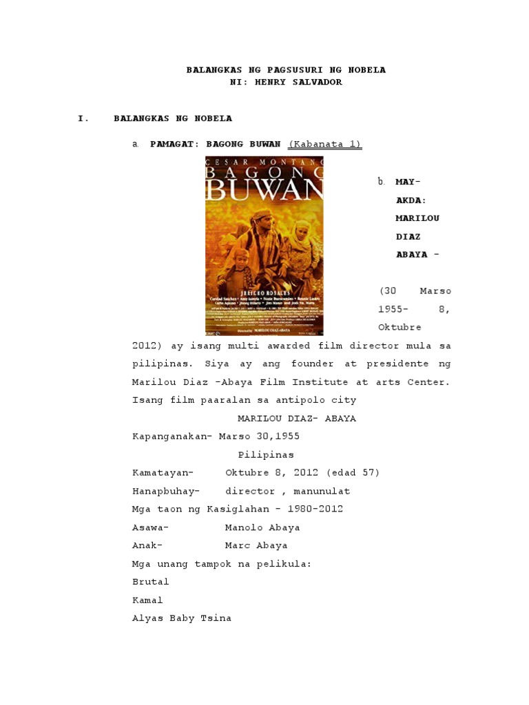 Balangkas NG Pagsusuri NG Nobela Henry Salvador | PDF