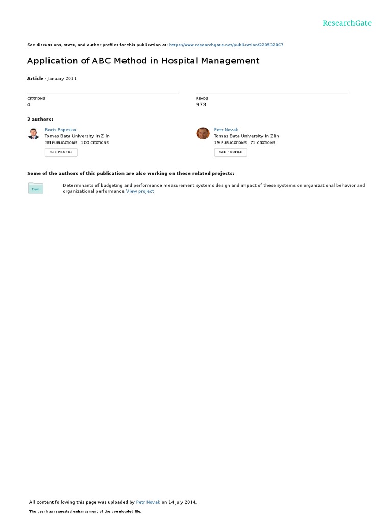Application of ABC Method in Hospital Management | PDF | Health Care ...