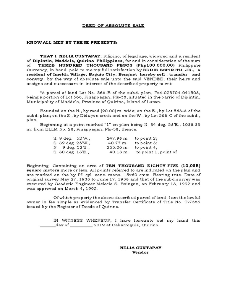 Deed of Absolute Sale | Property Law | Law And Economics