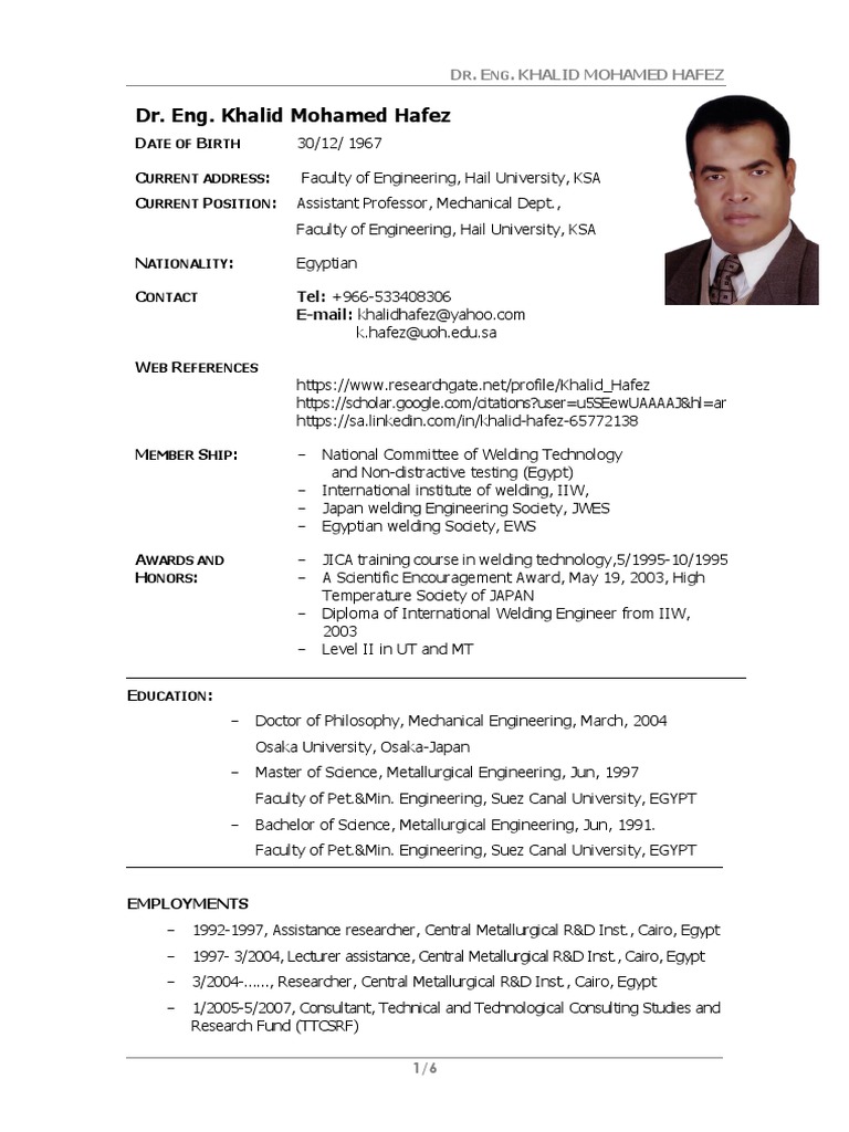 Dr. Khalid CV | PDF | Welding | Construction