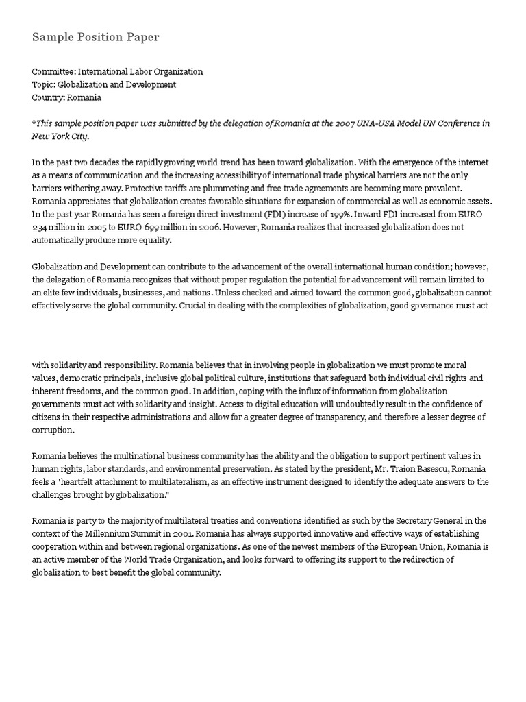Position Paper (Example) | PDF | Globalization | Romania