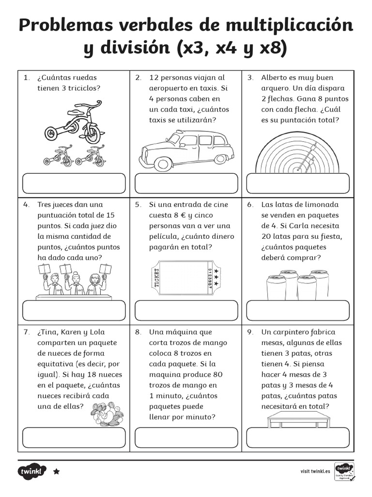 Problemas verbales de multiplicación y división (x3, x4 y x8) | Ocio ...