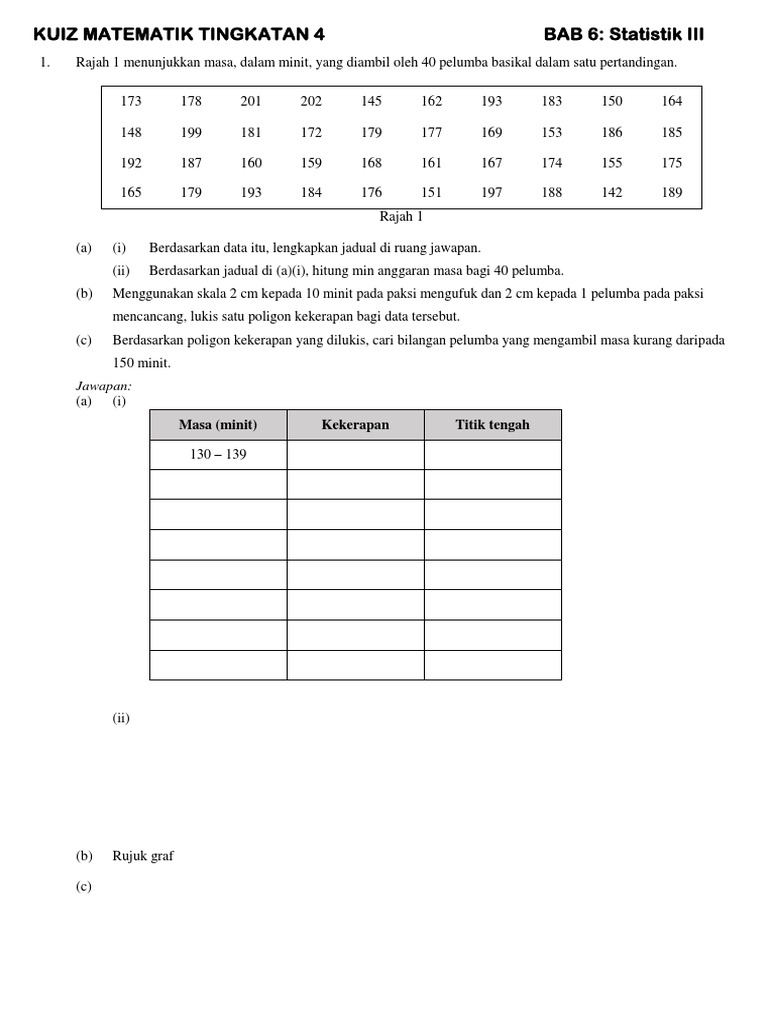 Kuiz Matematik Tingkatan 4 Bab 6 (Poligon Kekerapan) | PDF