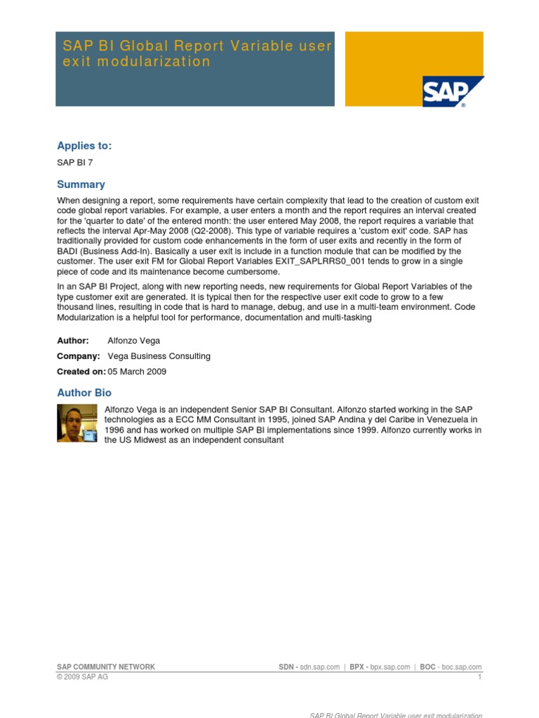 SAP BI Global Report Variable User Exit Modularization | PDF | Variable ...