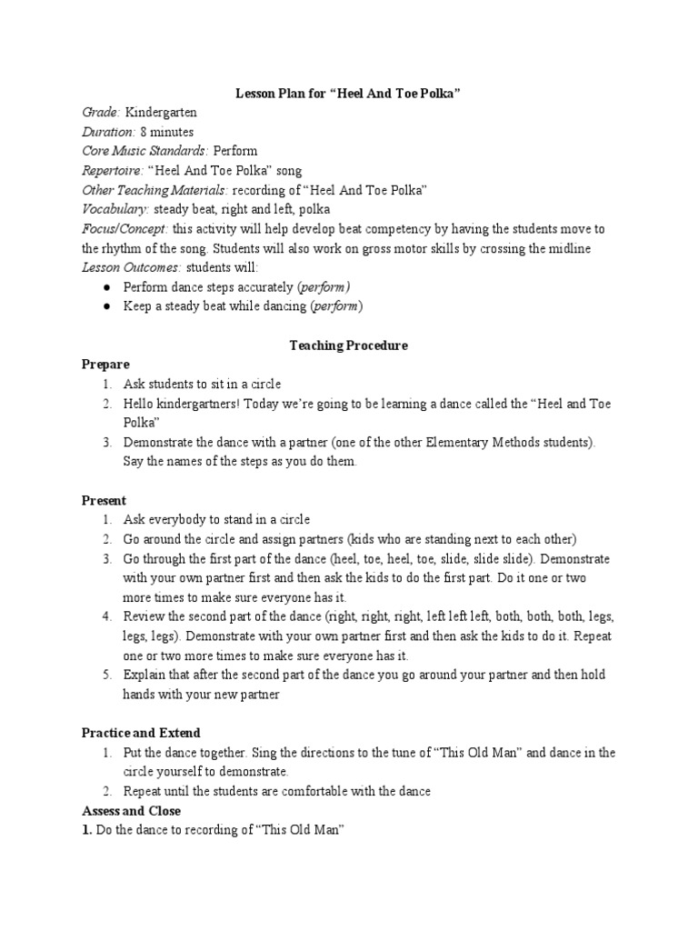 Deirdre Lesson Plan Heel and Toe Polka 1 1 | PDF | Dances | Cognition
