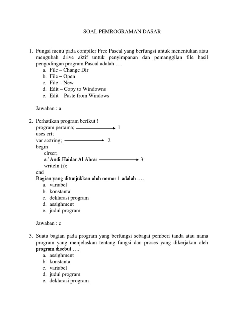 SOAL PEMROGRAMAN DASAR 2019 ESKA+Awwal | PDF