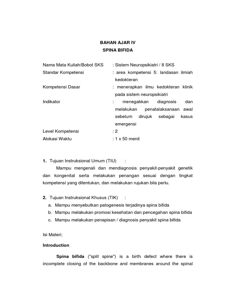 Bahan Ajar Iv Spina Bifida | PDF | Medical Specialties | Clinical Medicine