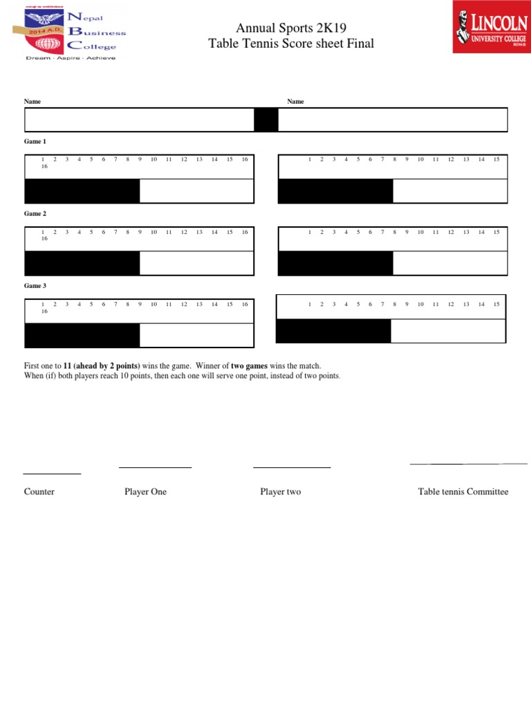 Tabletennis Basic Scoresheet | PDF