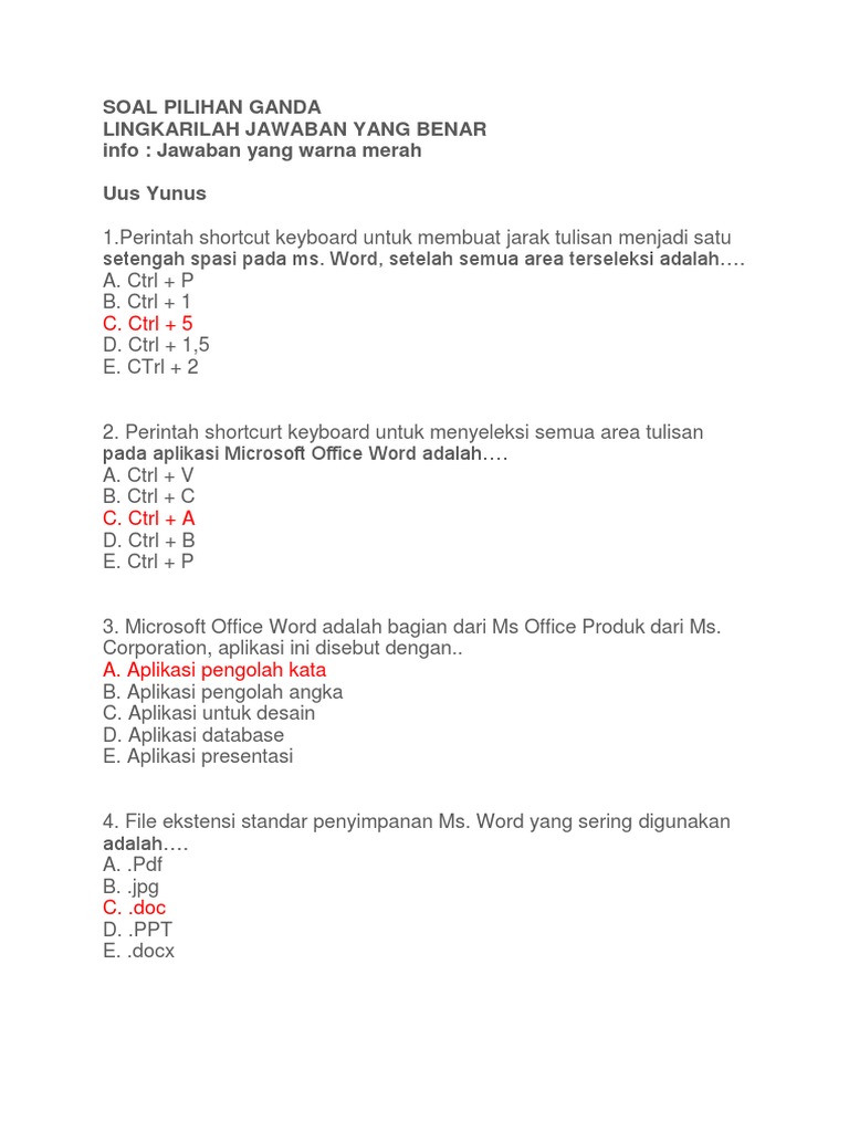 Soal Dan Jawaban Soal Ms Office | PDF