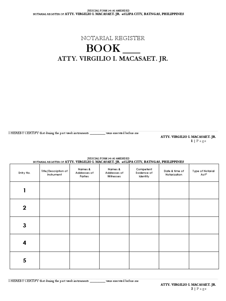 Notary Book Template | PDF | Government Information | Government