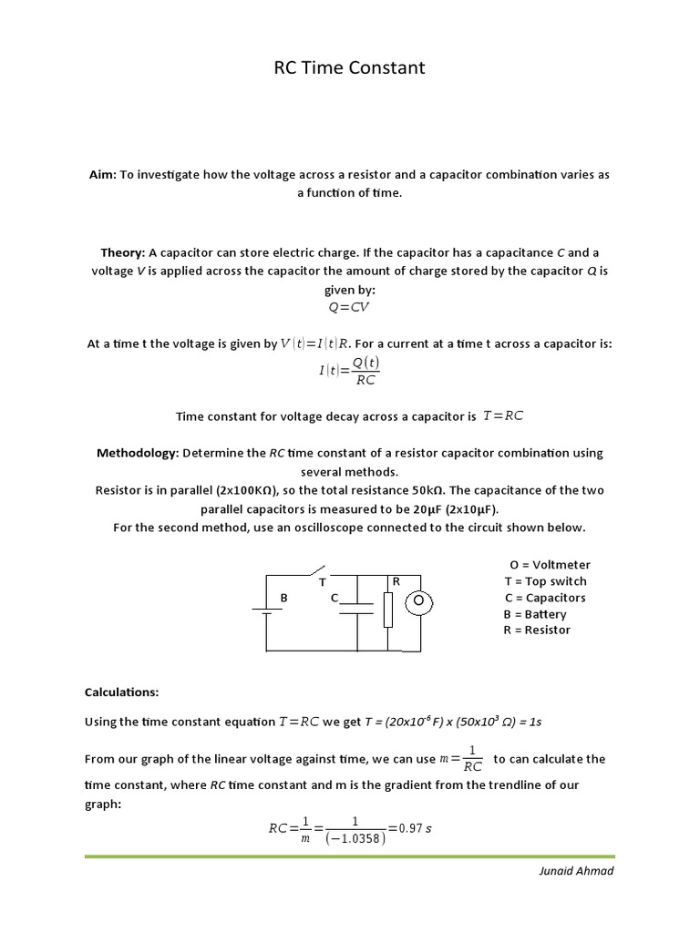 RC Time Constant | PDF | Capacitor | Voltage