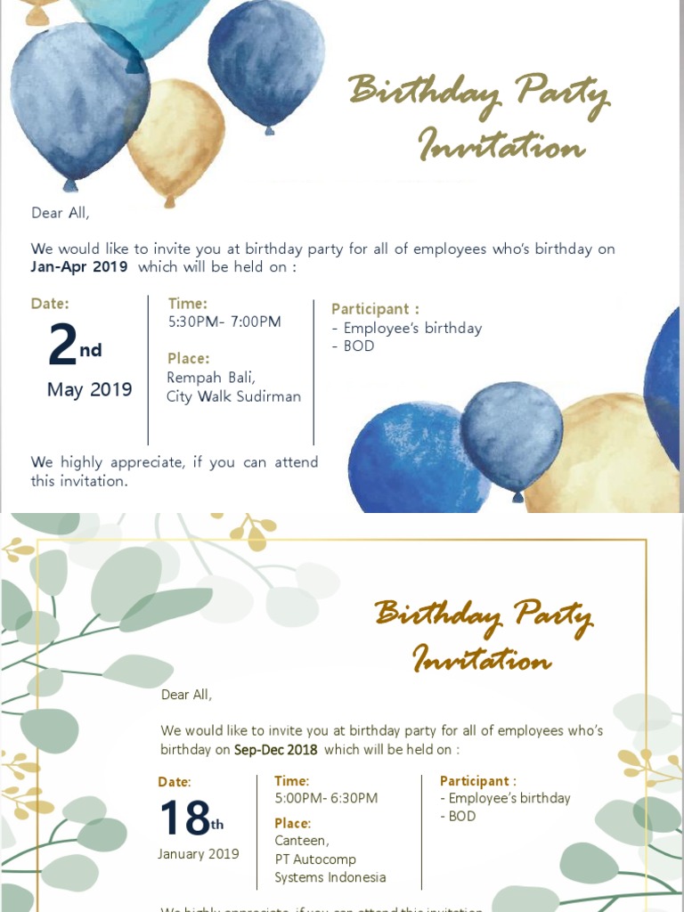 Birthday Party Invitation: Dear All, We Would Like To Invite You at ...