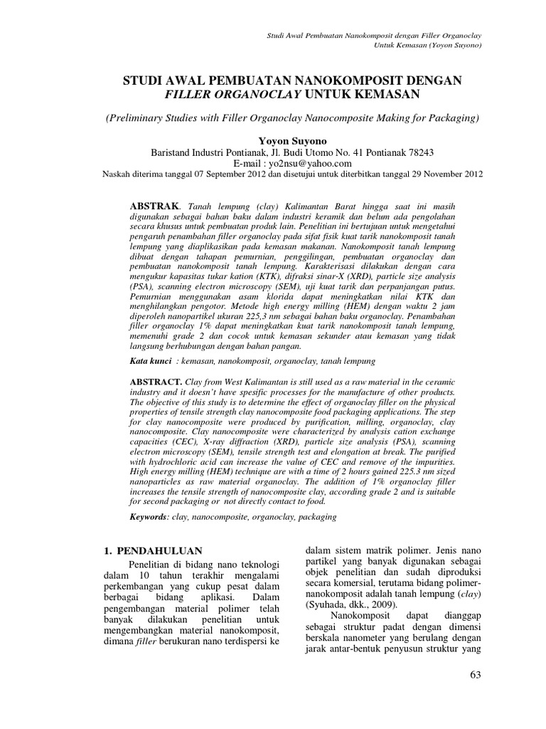 Studi Awal Pembuatan Nanokomposit Dengan Filter Organoclay | PDF