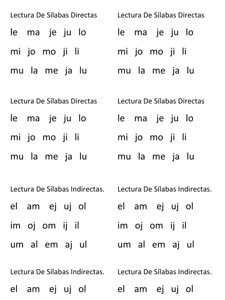 Lectura de Sílabas Directas e Indirectas