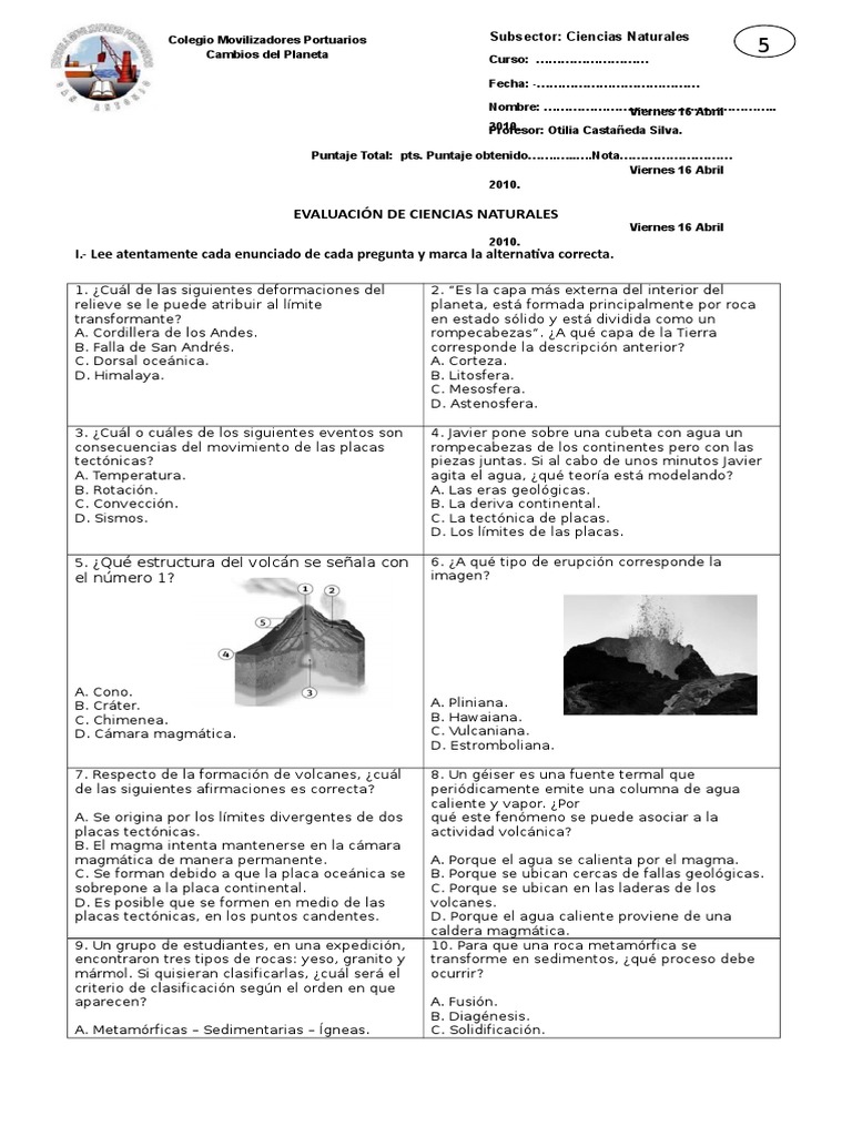Evaluación de Ciencias Naturales | PDF | Roca ígnea | Roca (geología)