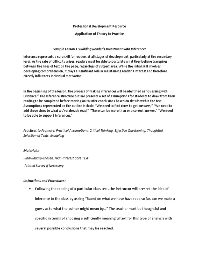 Application of Theory To Practice | PDF | Reading (Process) | Teachers