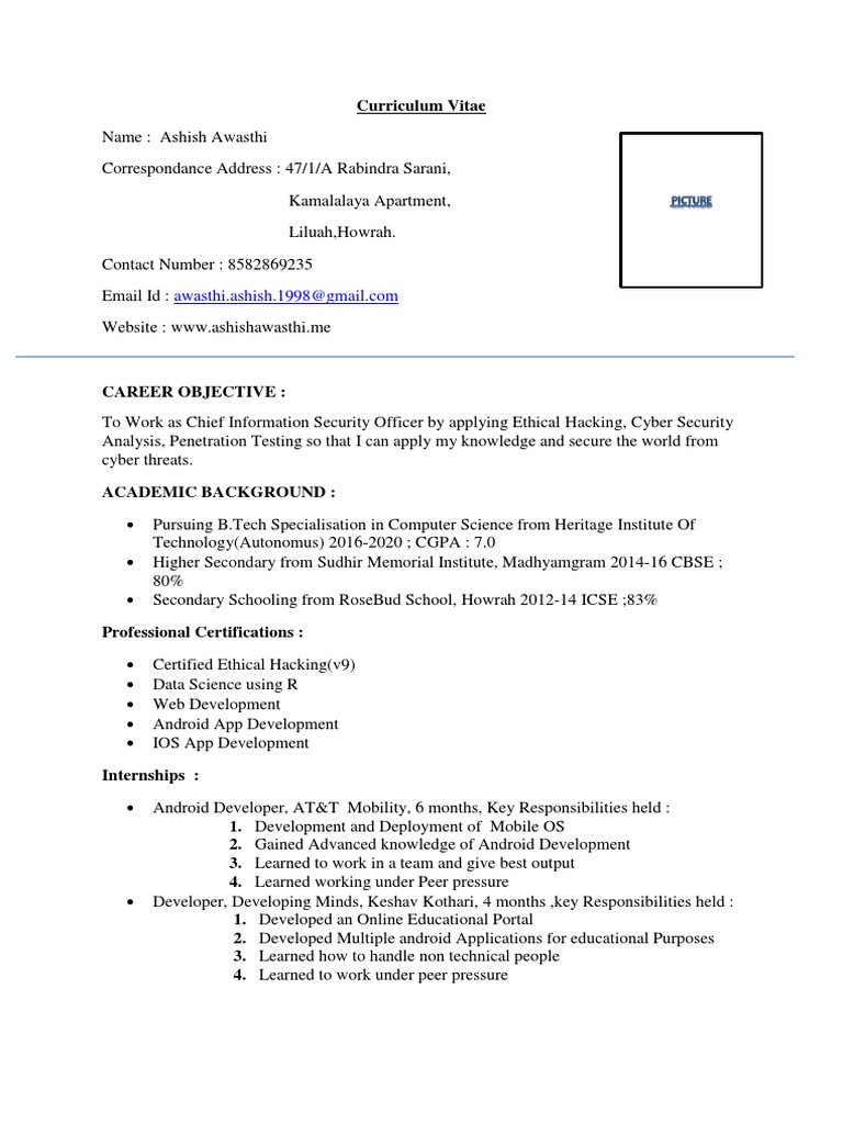 Ashish CurriculumVitae | PDF | Android (Operating System) | Computer Security