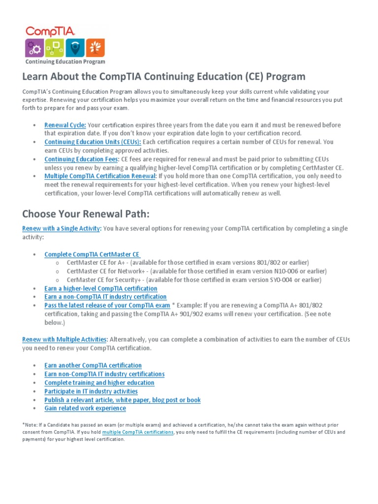 Comptia Continuing Education Activity Chart Sep4 | PDF | Comp Tia ...