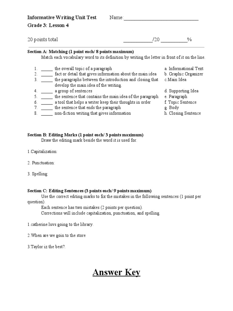 Grade 3 Informative Writing Test | PDF | Paragraph | Sentence (Linguistics)