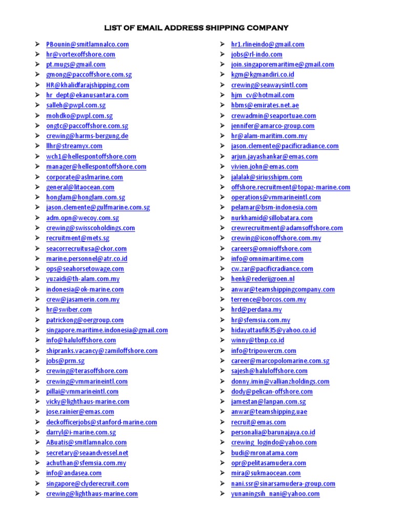 List of Email Address Shipping Company | PDF