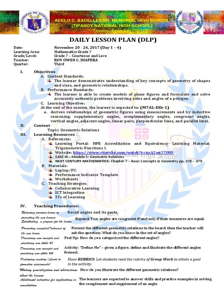 Daily Lesson Plan (DLP) : Acelo C. Badelles Sr. Memorial High School ...