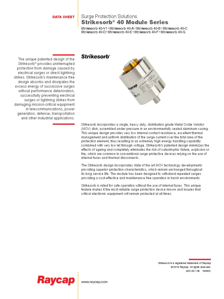 Strikesorb 40 Module Series: Surge Protection Solutions | PDF | Physical Quantities | Electrical ...